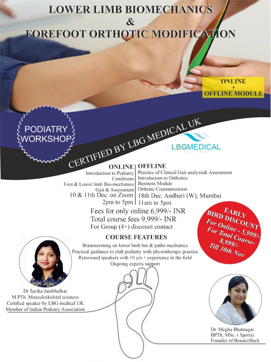 Online and Physical Workshop for Physical Rehab Specialists on Podiatry, in India, on 10, 11 and ...